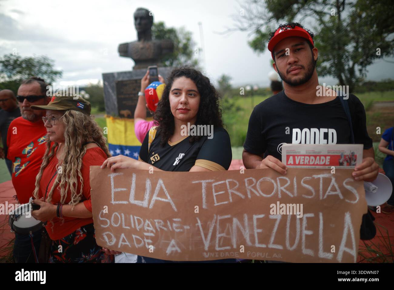 Protesters rally outside Venezuela's Embassy in Brasilia, Brazil ...