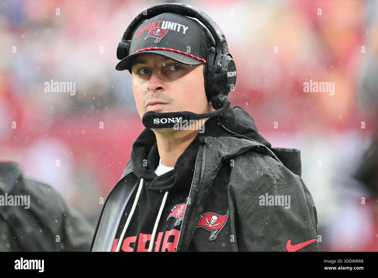 Tampa Bay Buccaneers offensive coordinator Josh Grizzard watches from ...