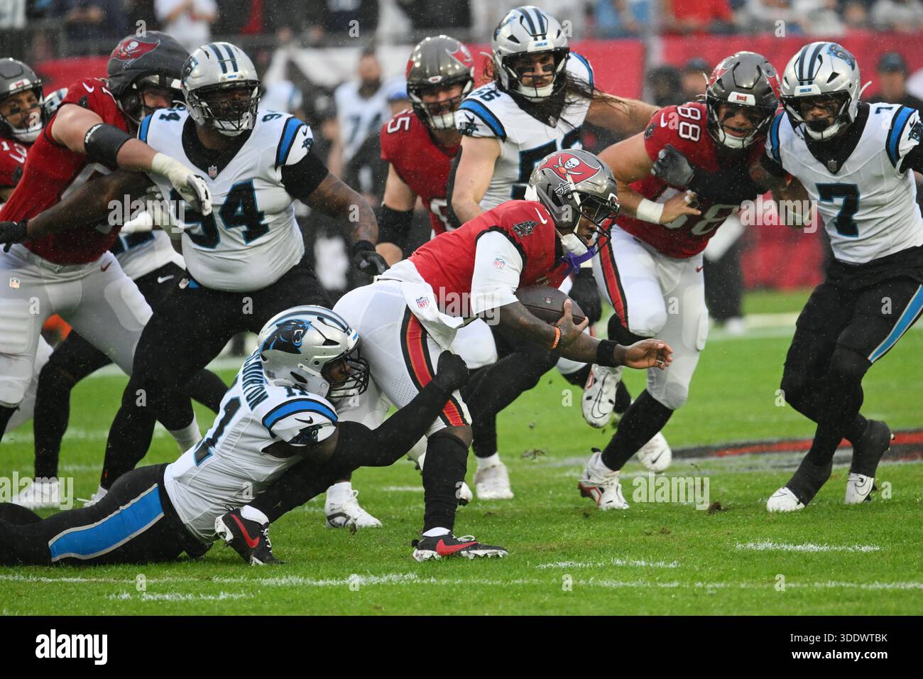 Tampa Bay Buccaneers running back Bucky Irving (7) is tackled by ...