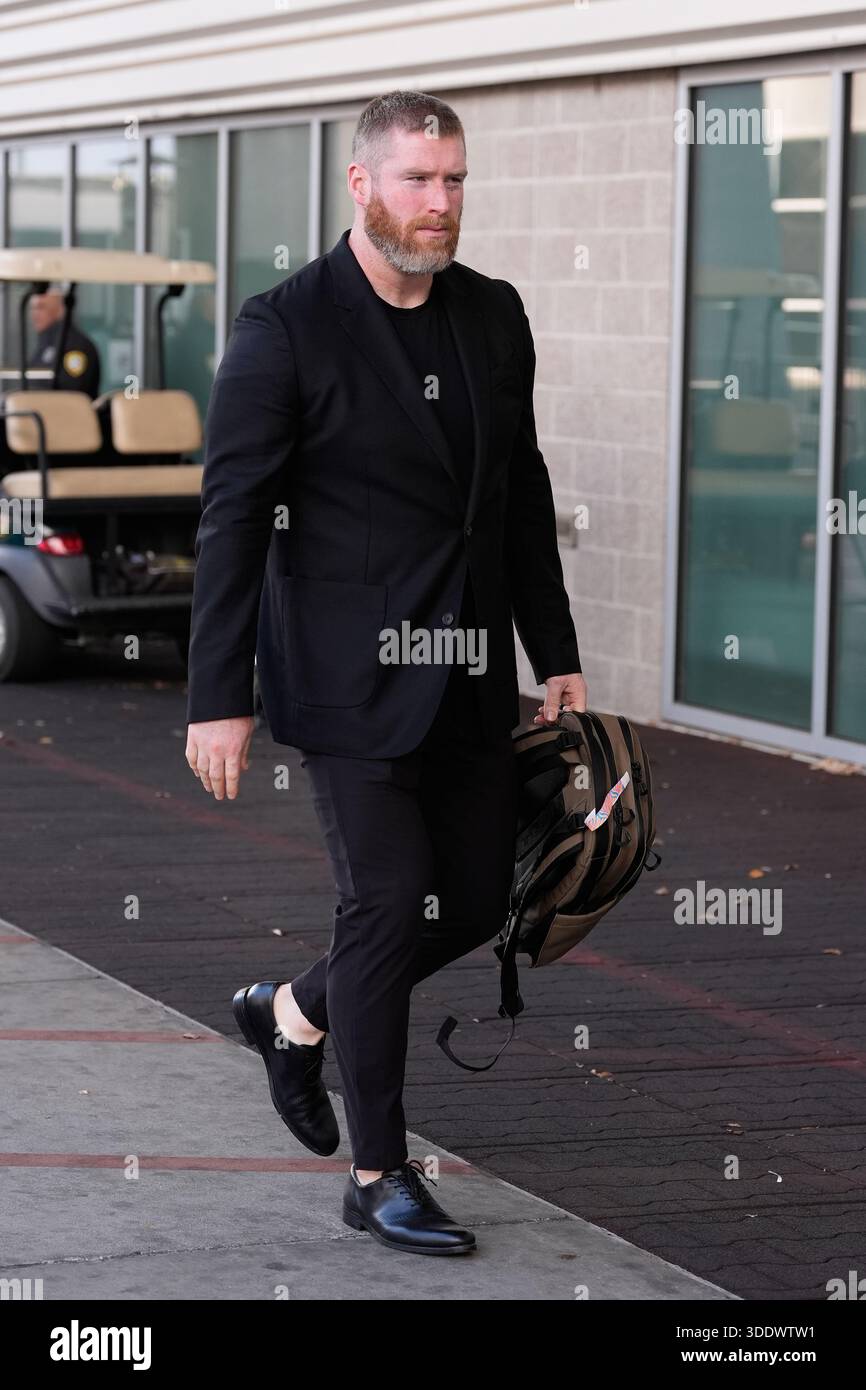 San Francisco 49ers center Jake Brendel arrives before an NFL football ...
