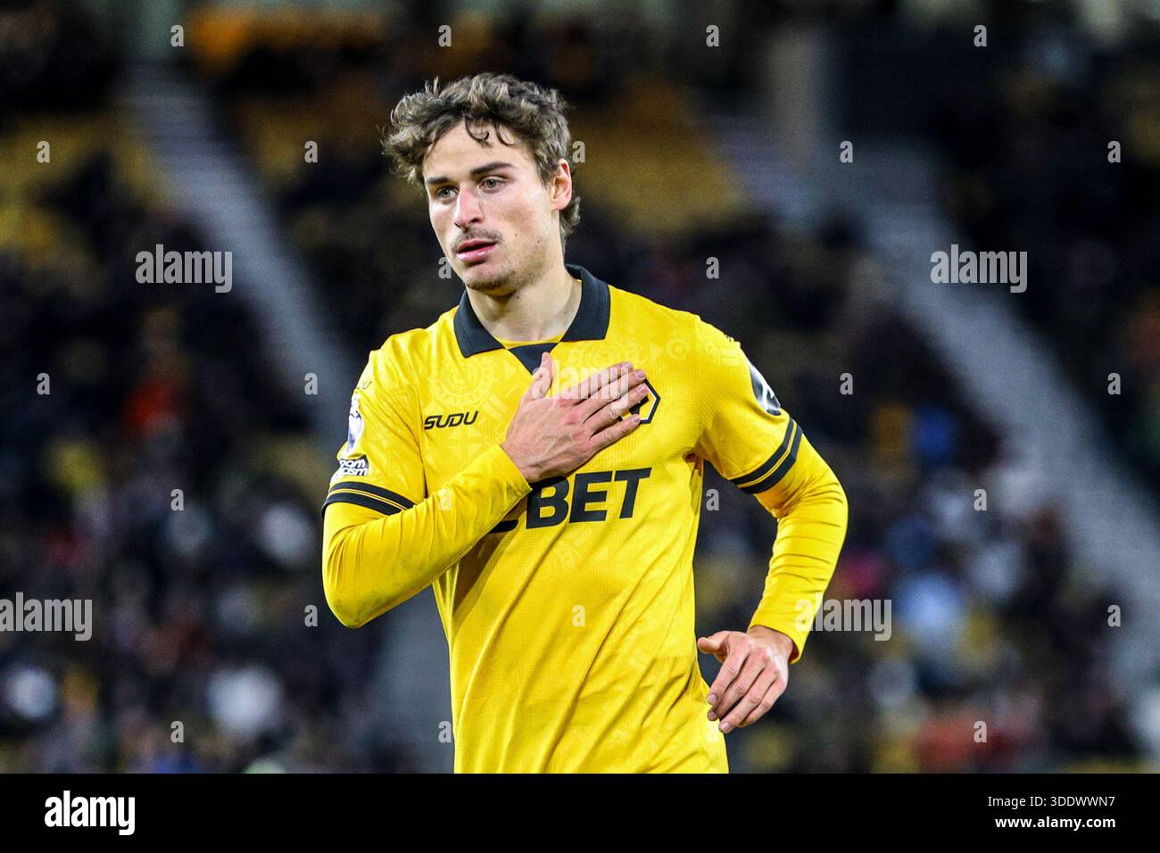 Hugo Bueno (3 Wolves) in action during the Premier League football ...