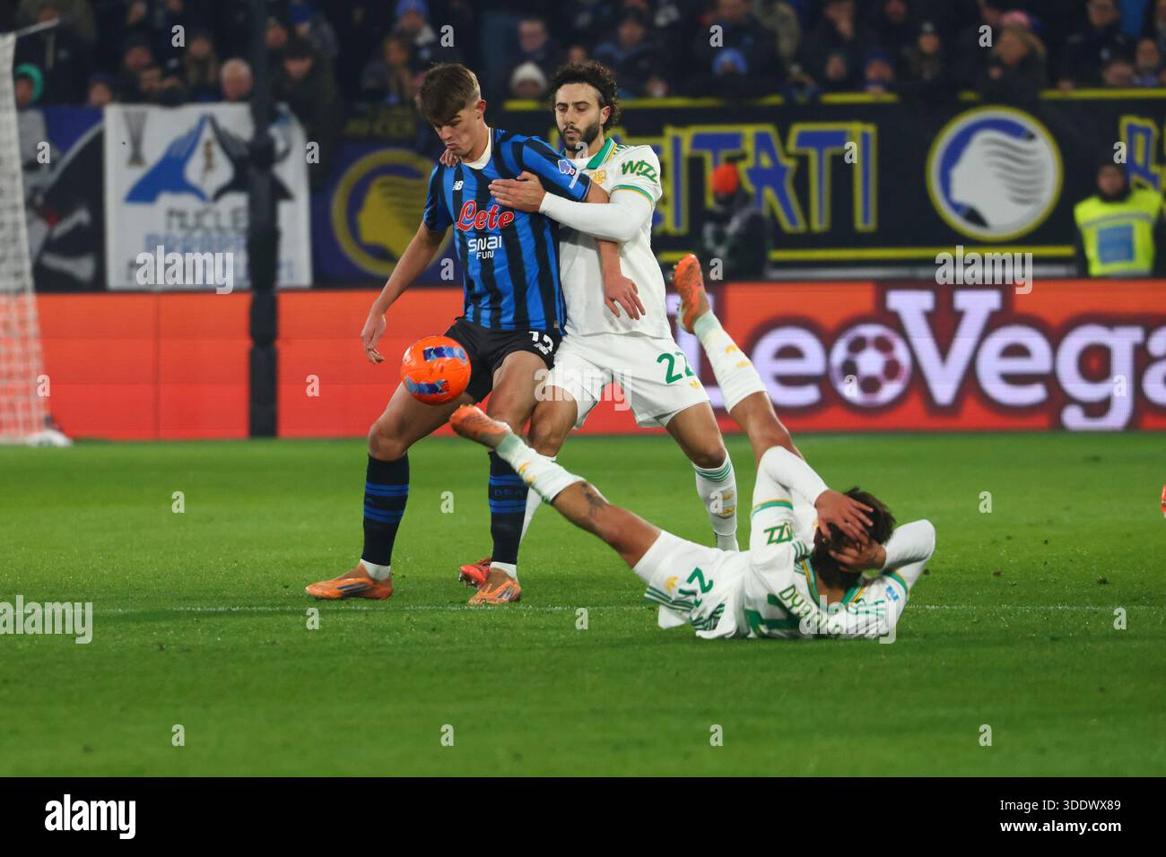 Bergamo, Italy, January 03 2026. Charles De Ketelaere, Mario Hermoso in ...
