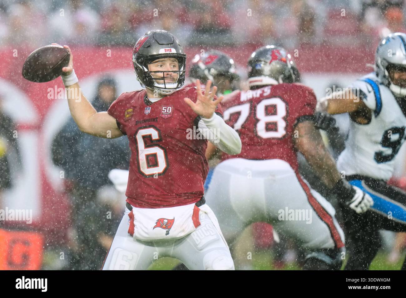 Tampa Bay Buccaneers quarterback Baker Mayfield (6) throws a pass ...
