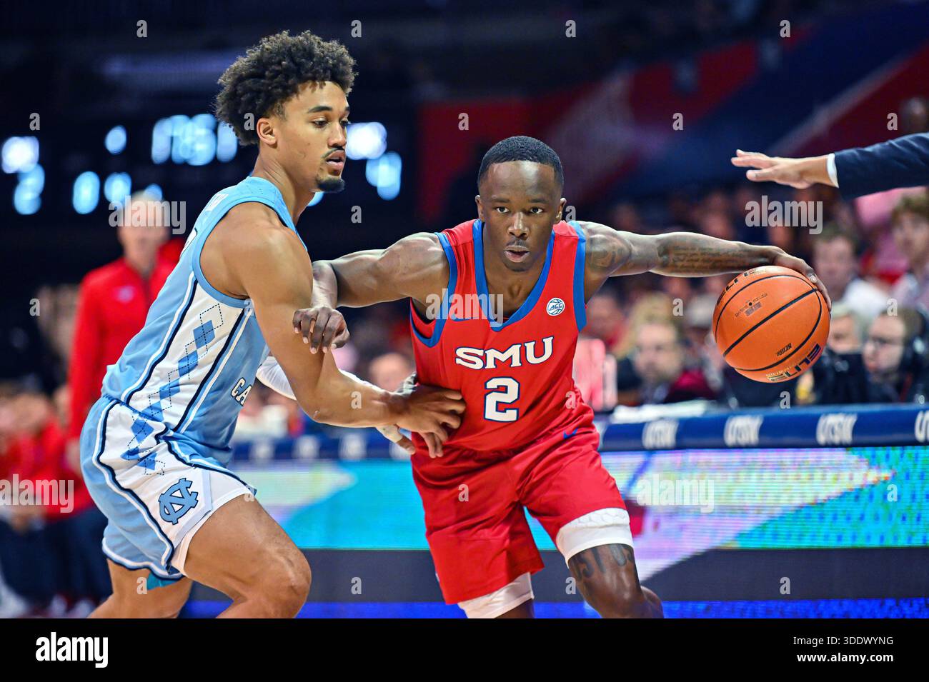 January 3, 2026: SMU Mustangs guard Boopie Miller (2) tries to get past ...