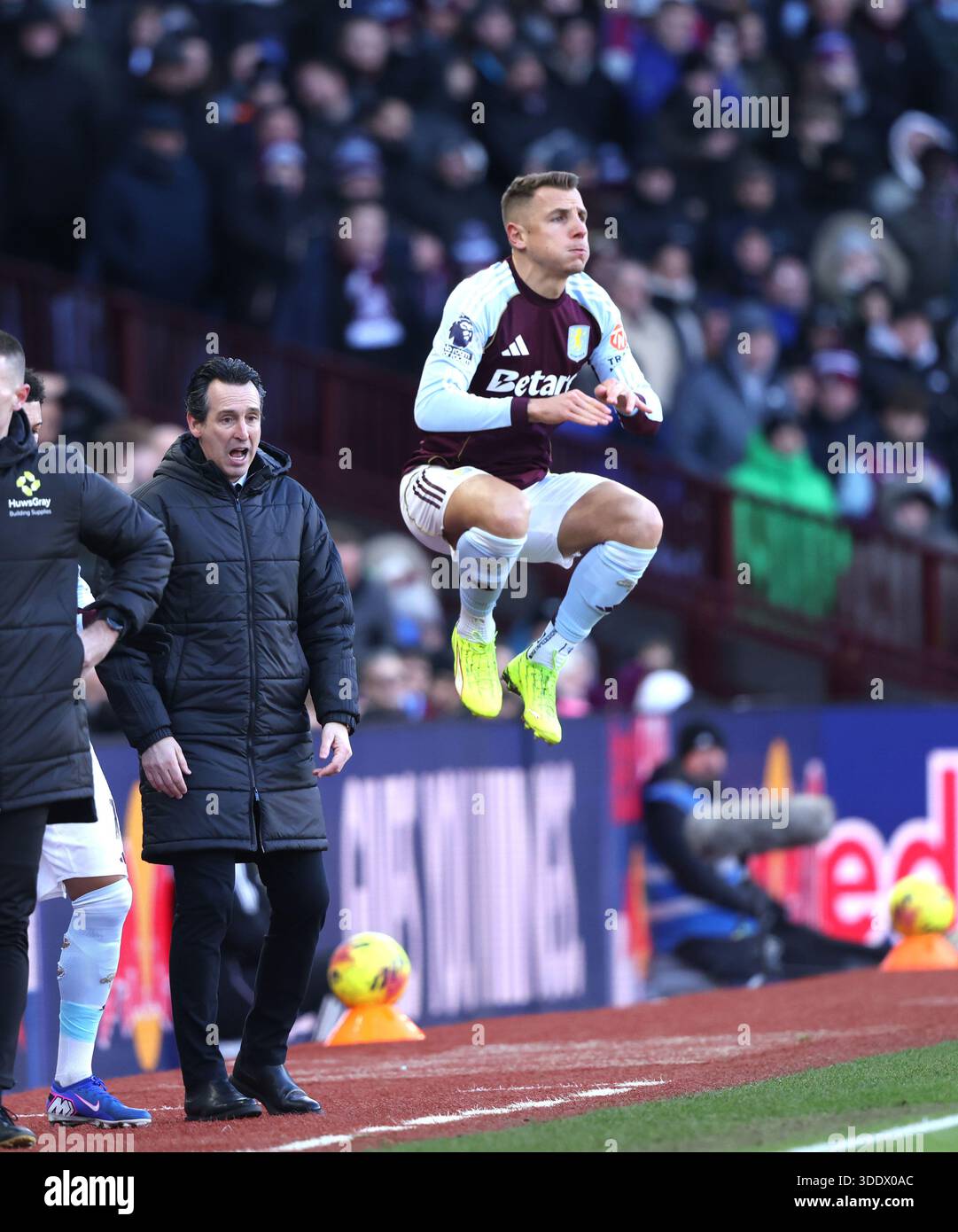 Lucas Digne (AV) prepares to go on as a substutute at the Aston Villa v ...