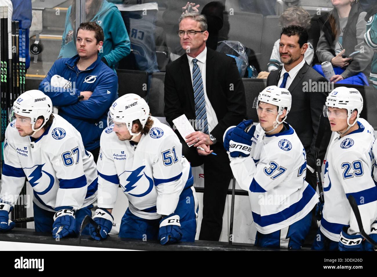 Tampa Bay Lightning head coach Jon Cooper, middle back, during the ...