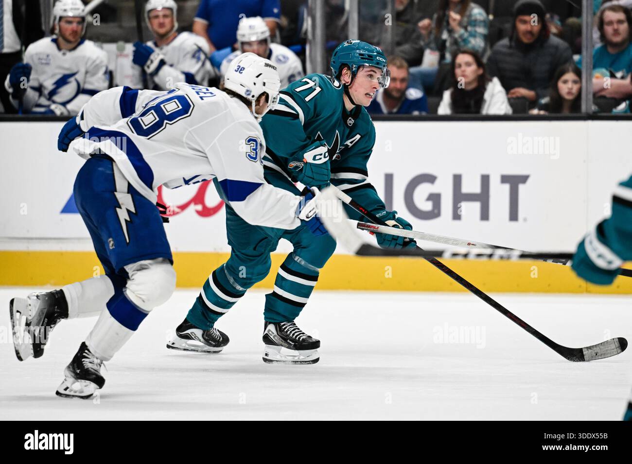 San Jose Sharks center Macklin Celebrini (71) moves the puck against ...