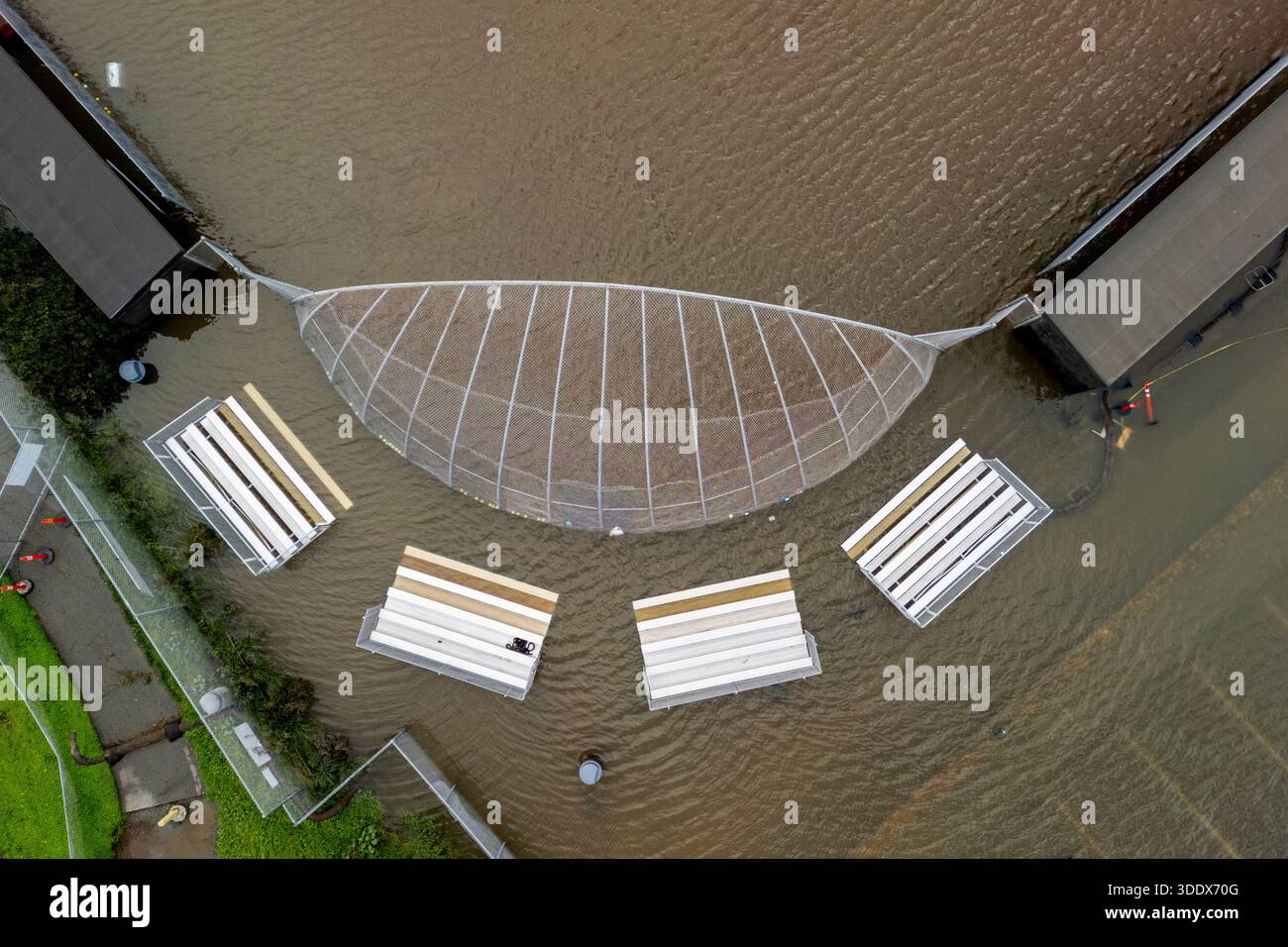 A baseball field is flooded during a king tide event in Corte Madera ...