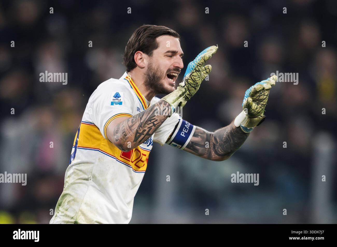 Wladimiro Falcone of US Lecce celebrates after saving a penalty kick ...