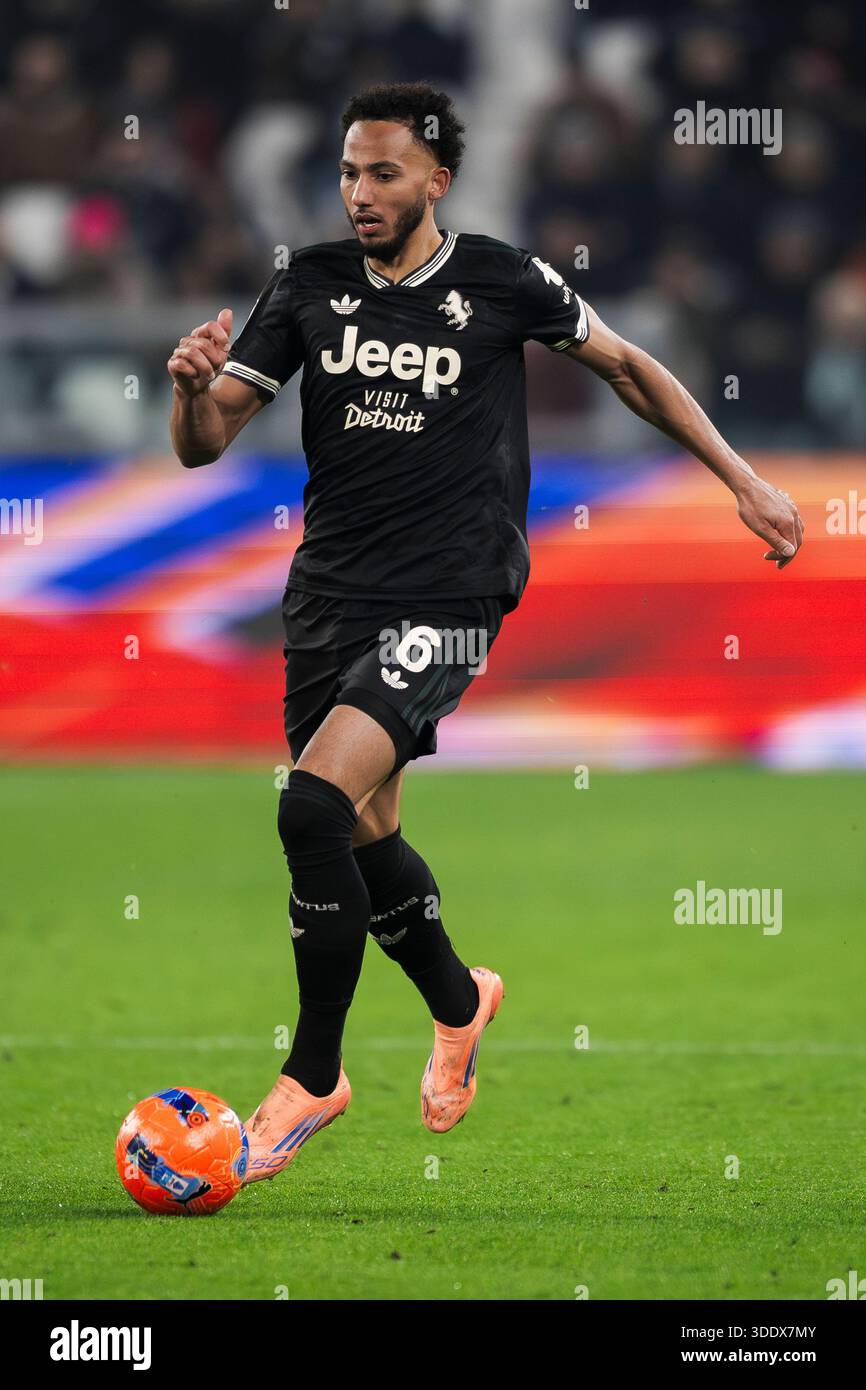 Lloyd Kelly of Juventus FC in action during the Serie A football match ...