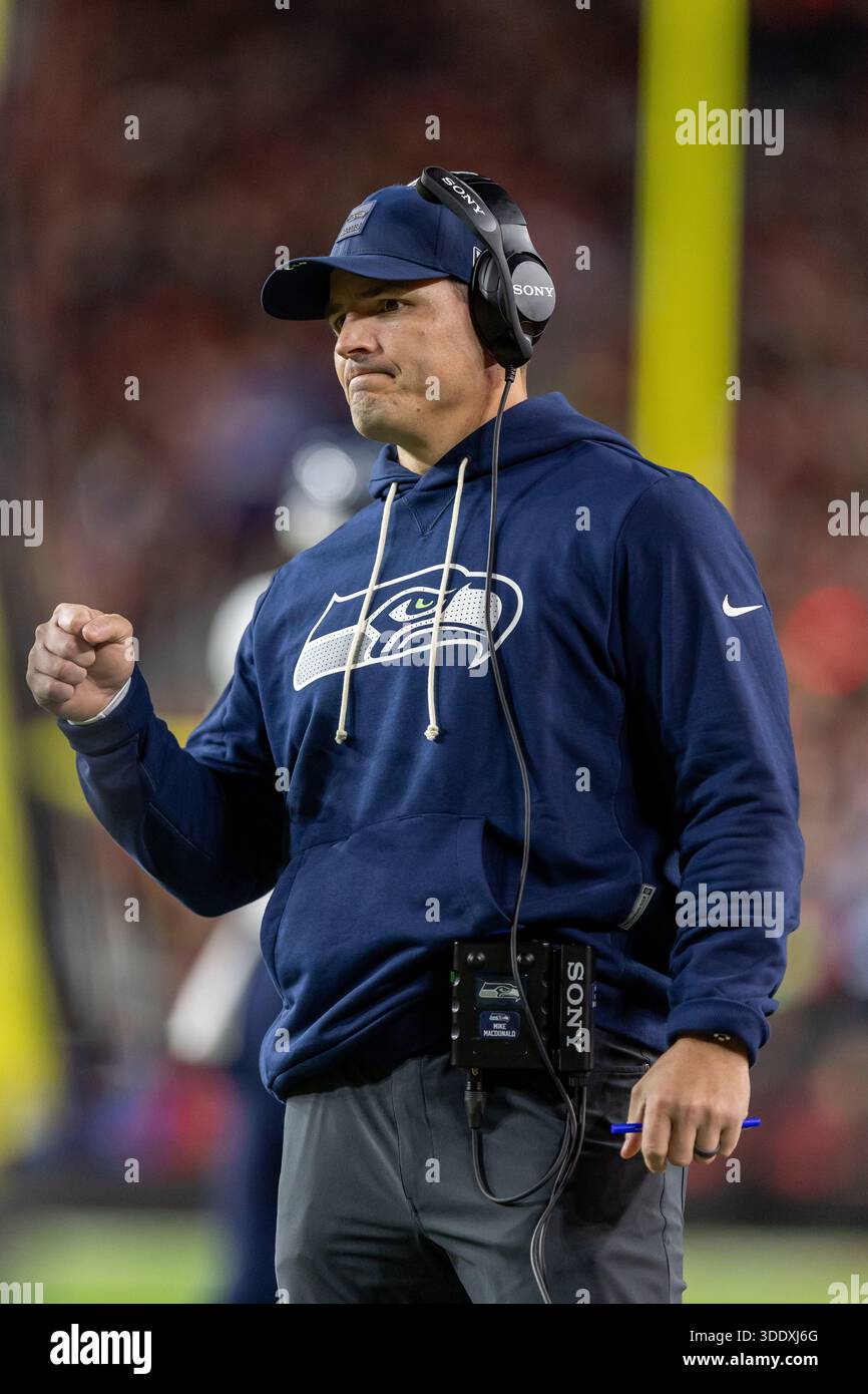 Seattle Seahawks head cosec Mike MacDonald coaches against the San ...
