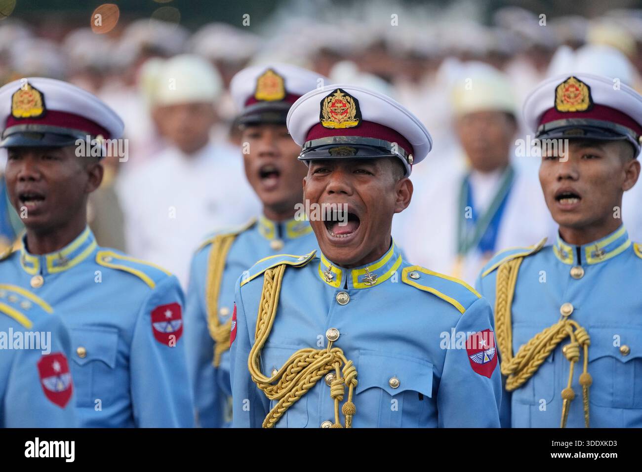 High-ranking soldiers shout commands during a ceremony marking the 78th ...