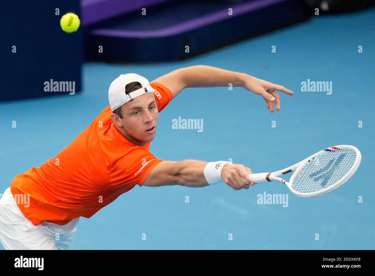 Tallon Griekspoor of Netherlands hits a backhand to Alexander Zverev of ...