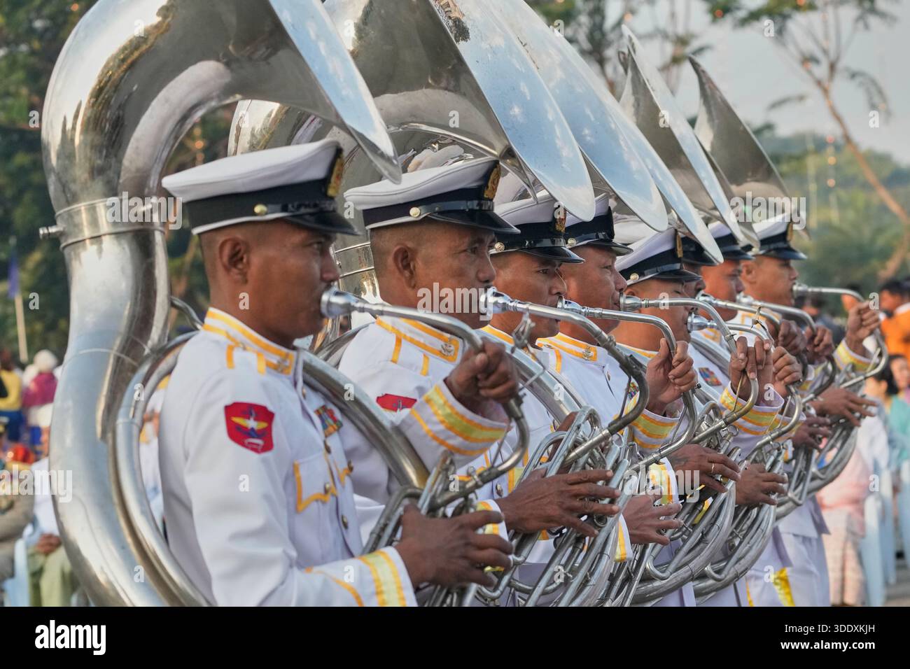 A military band leaves after a ceremony marking the 78th anniversary of ...
