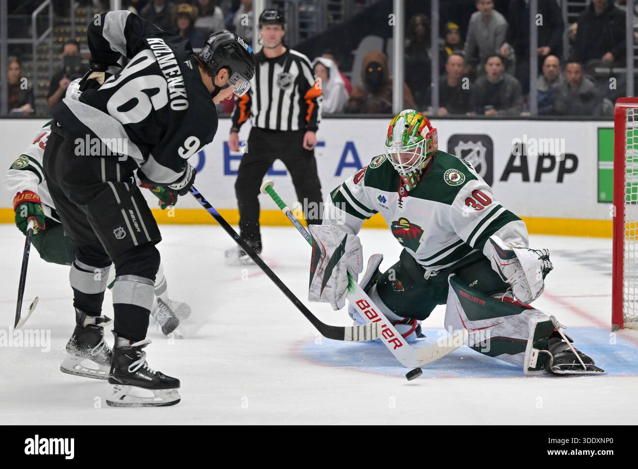 Minnesota Wild goaltender Jesper Wallstedt blocks a shot by Los Angeles ...