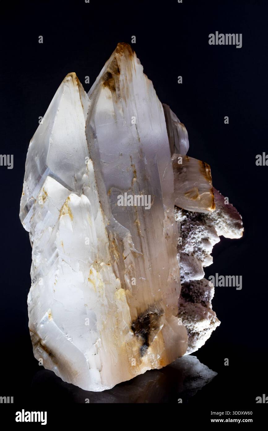Raw gypsum mineral specimen with clear crystalline structure and purple ...