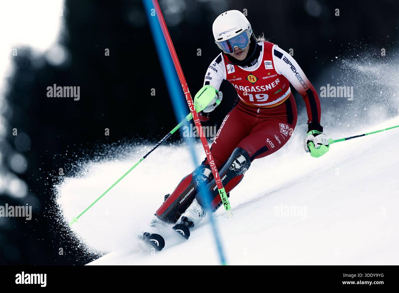 Latvia's Germane Dzenifera speeds down the course during an alpine ski ...