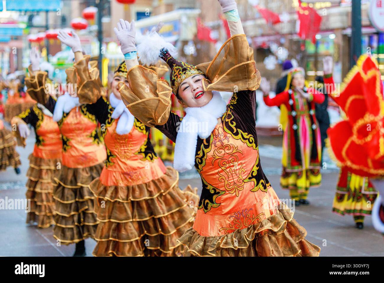 A shehuo team performs for tourists at the Grand Bazaar pedestrian ...