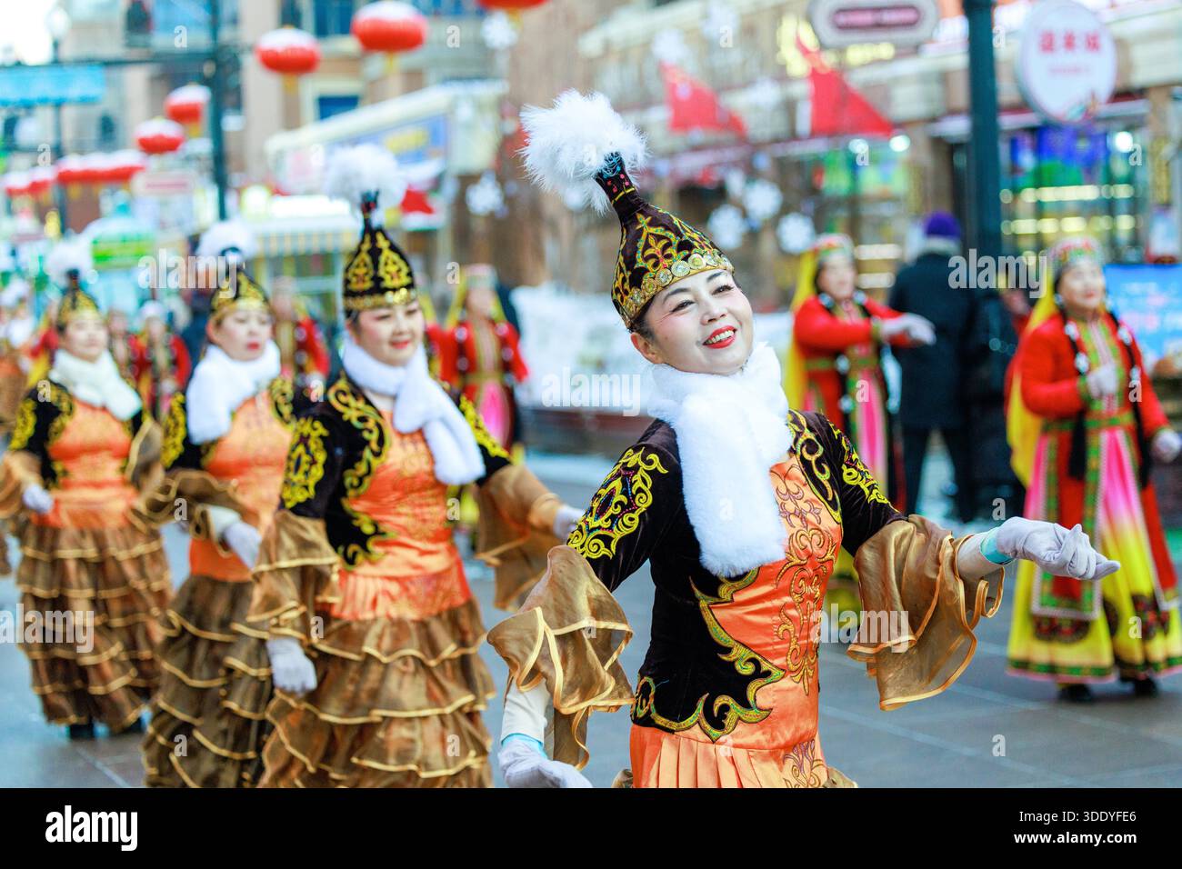 A shehuo team performs for tourists at the Grand Bazaar pedestrian ...