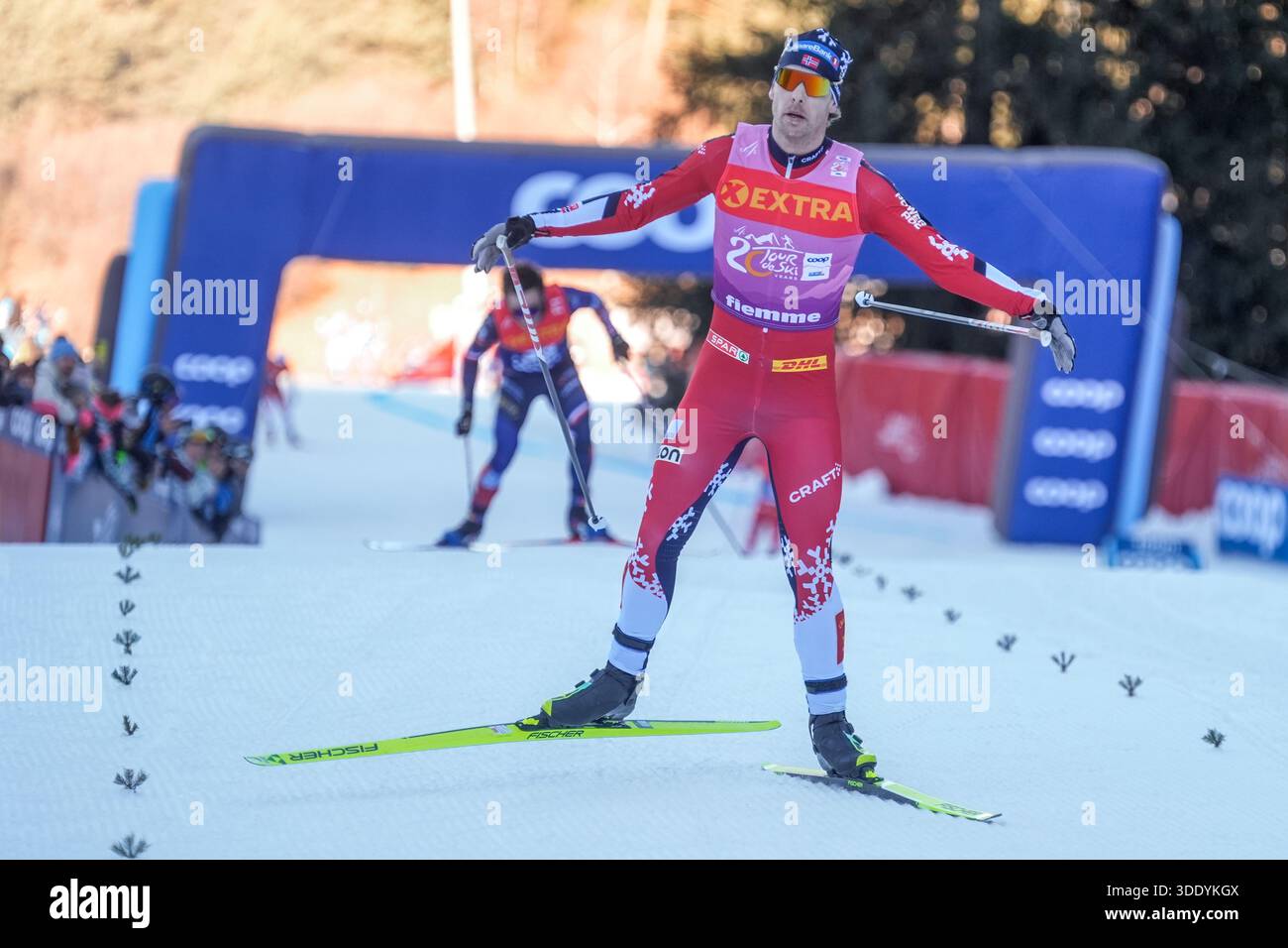 Alpe Cermis, Italy 20260104. Mattis Stenshagen on the last stage up the ...