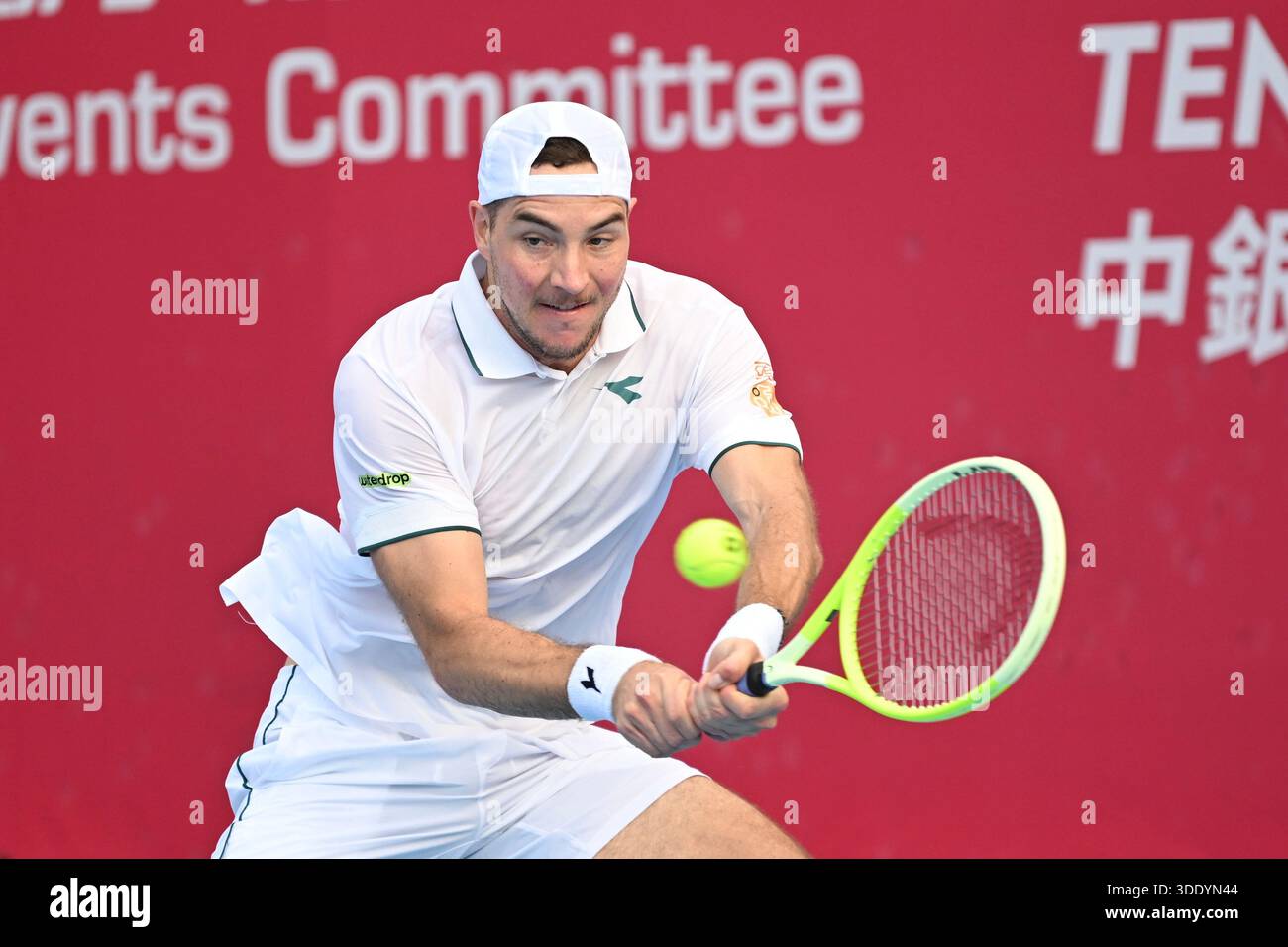 Jan-Lennard Struff, a German tennis player, during a match at the Hong ...