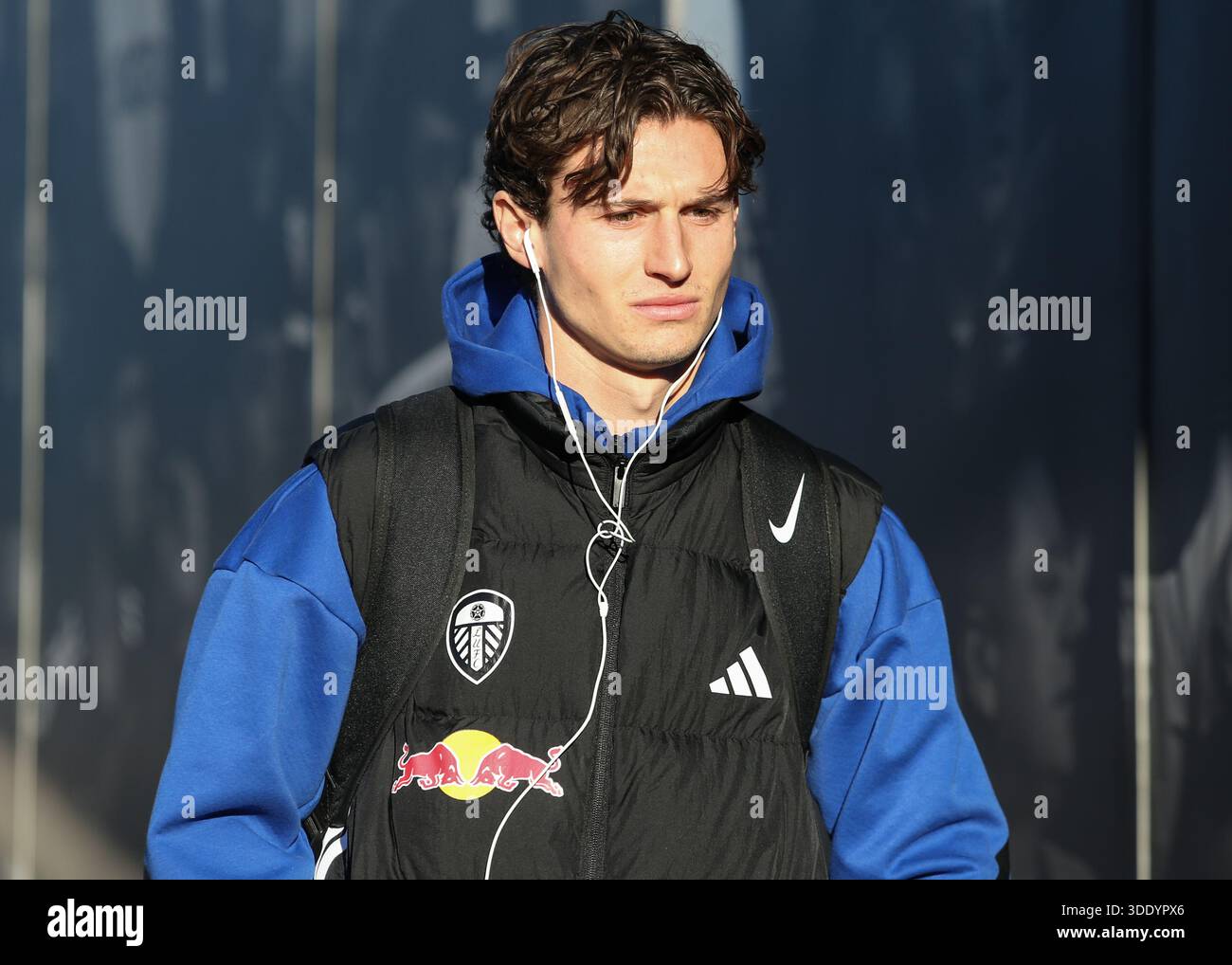 Brenden Aaronson of Leeds United arrives ahead of the Premier League ...