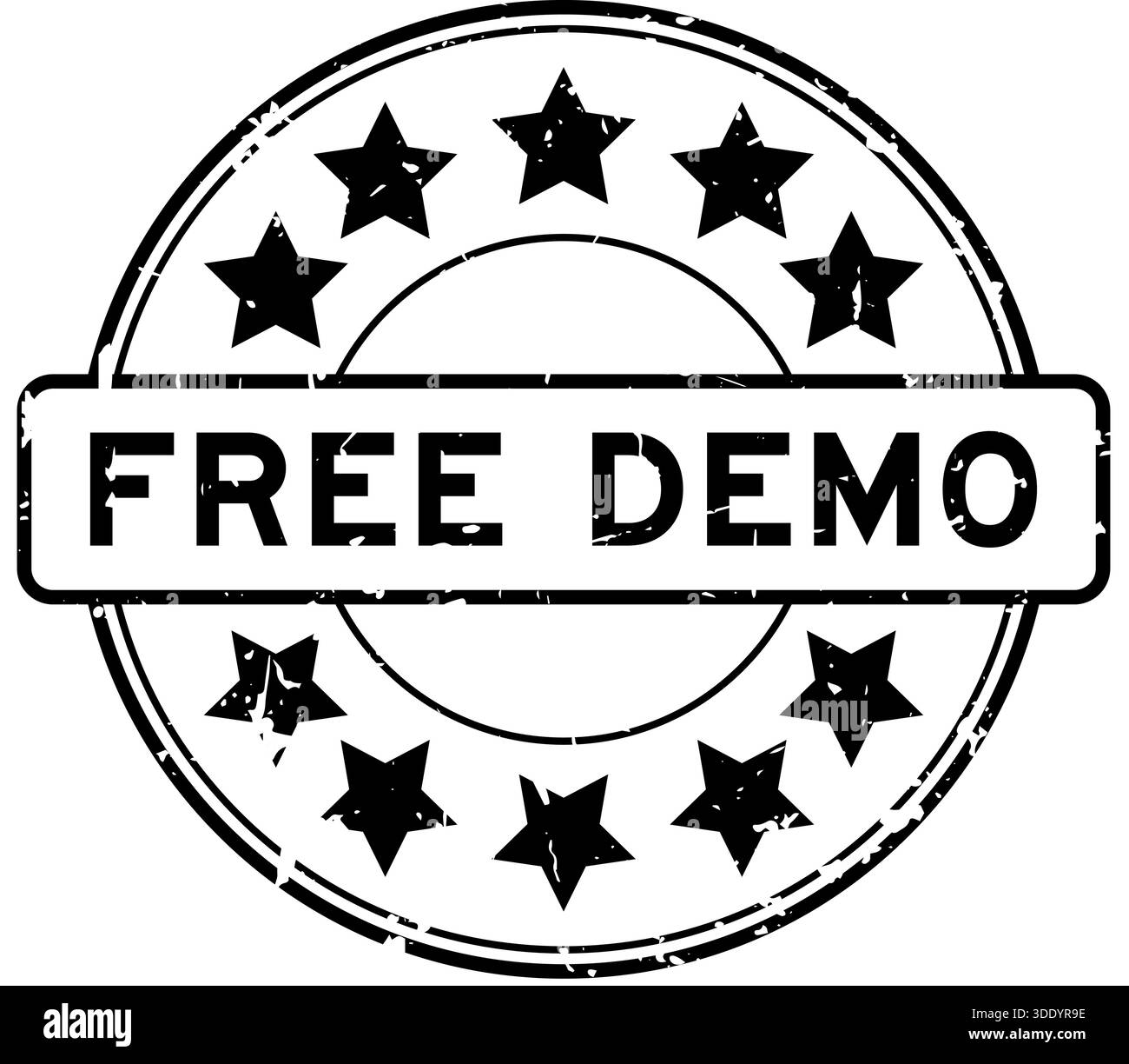Grunge black free demo word with star icon round rubber seal stamp on ...