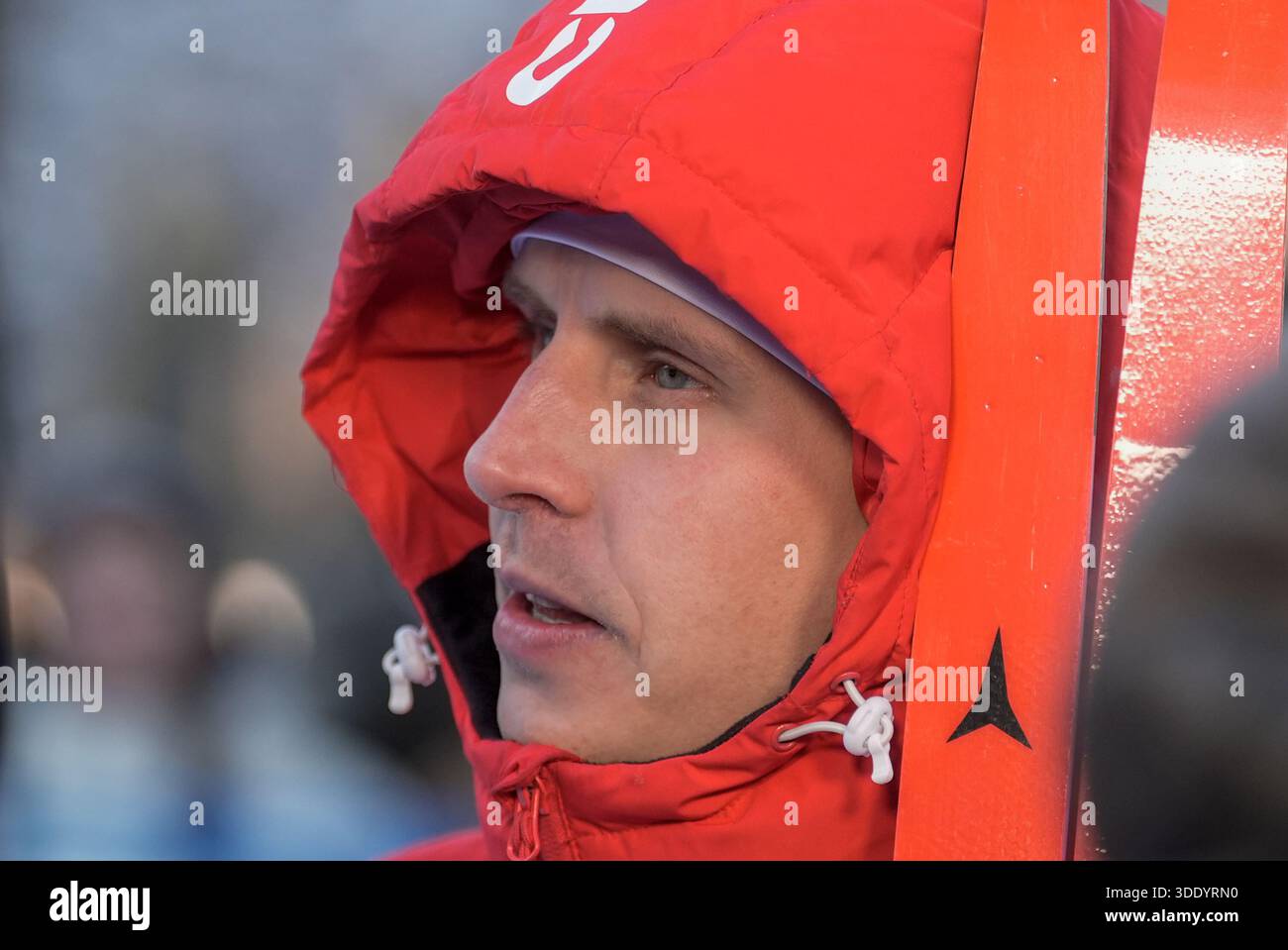 Alpe Cermis, Italy 20260104. Simen Hegstad Krüger in the finish area ...