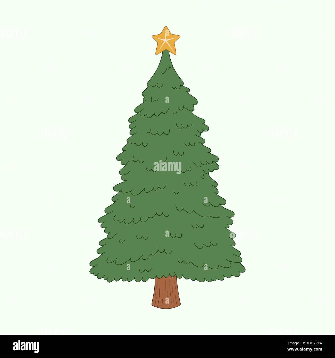 A simple, cute vector illustration of a green Christmas tree with a ...