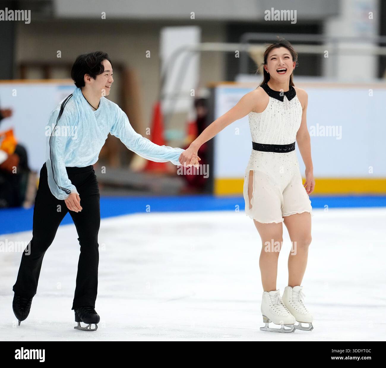 Japanese figure skater Kaori Sakamoto and Yuma Kagiyama appear during ...