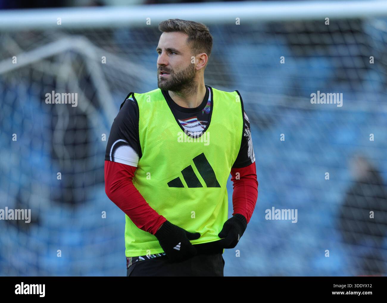 Luke Shaw of Manchester United in the pregame warmup session during the ...