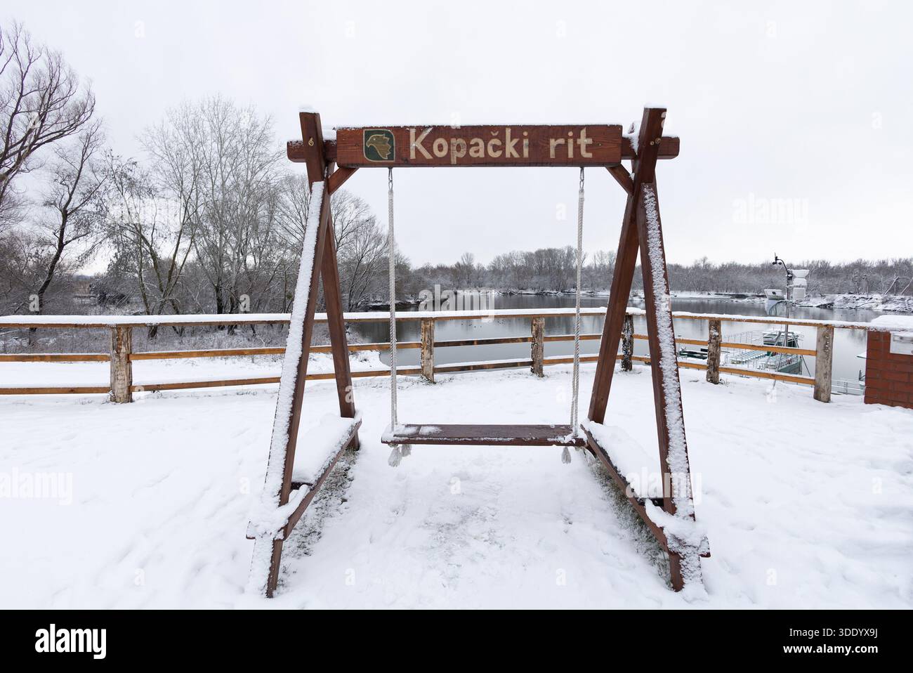 Kopacki rit Nature Park nature preserve covered in snow in Kopacevo ...