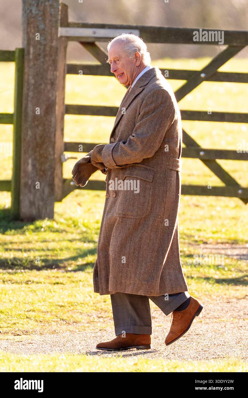 King Charles III leaves after attending the Sunday morning church ...