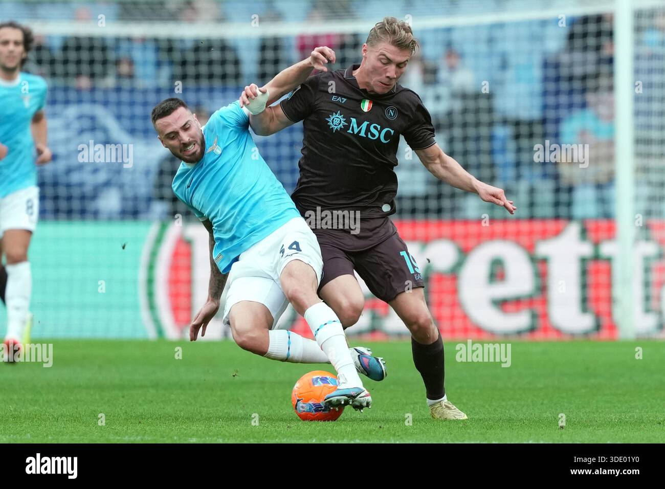 Mario Gila of SS Lazio and Rasmus Hojlund of SSC Napoli during the ...