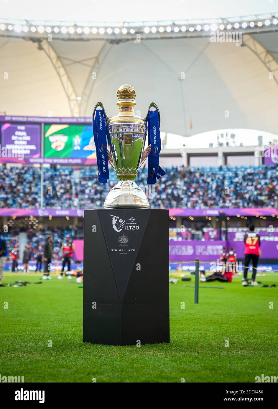 The ILT20 trophy is displayed on the field ahead of the ILT20 Final ...