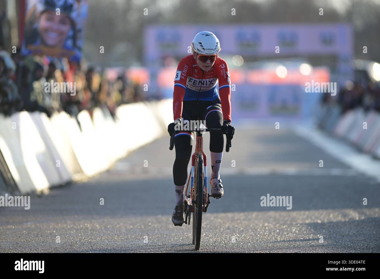Dutch Puck Pieterse pictured at the finish line of the women's elite ...