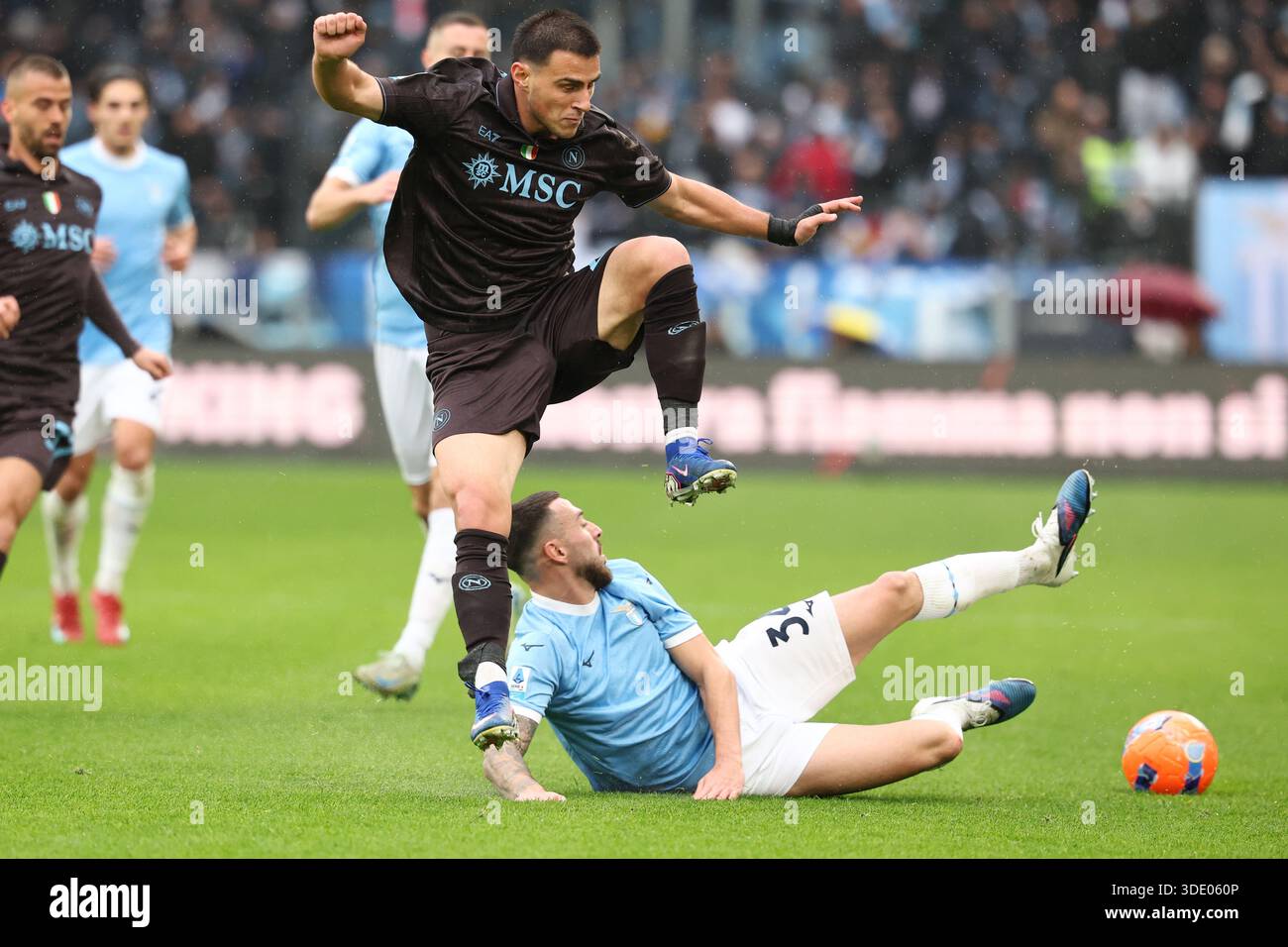 Elfjif Elmas of SSC Napoli and Mario Gila Fuentes of SS Lazio compete ...