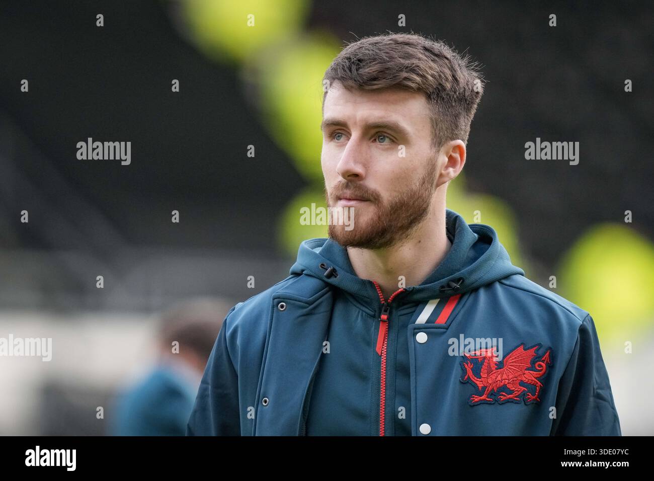 George Thomason of Wrexham inspects the pitch prior to kick off during ...