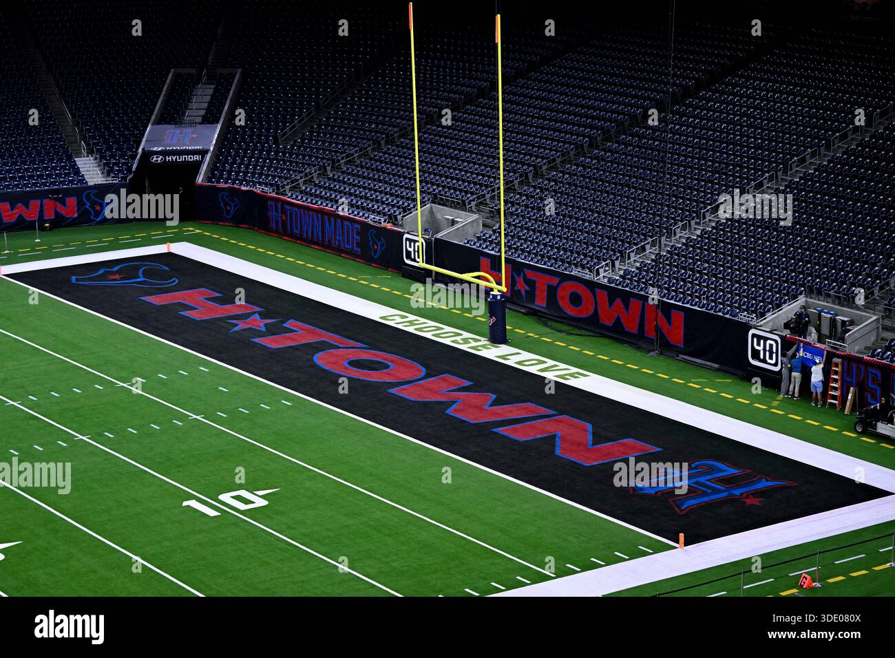 A detail view of the end zone with Choose Love stenciled prior to an ...