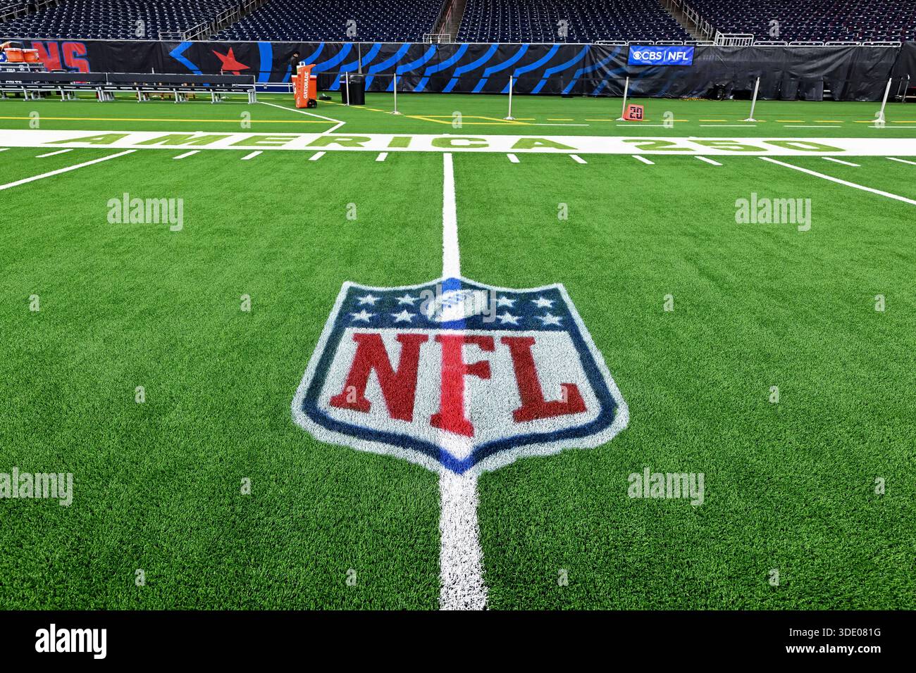 A detail view of the NFL logo prior to an NFL football game between the ...