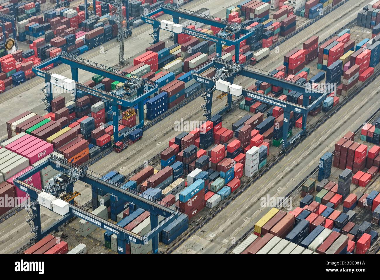 Aerial view of a container terminal in Nanjing in eastern China's ...
