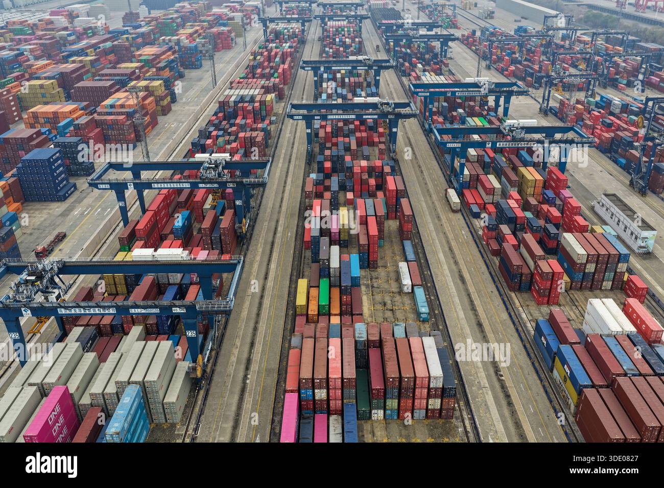 Aerial view of a container terminal in Nanjing in eastern China's ...