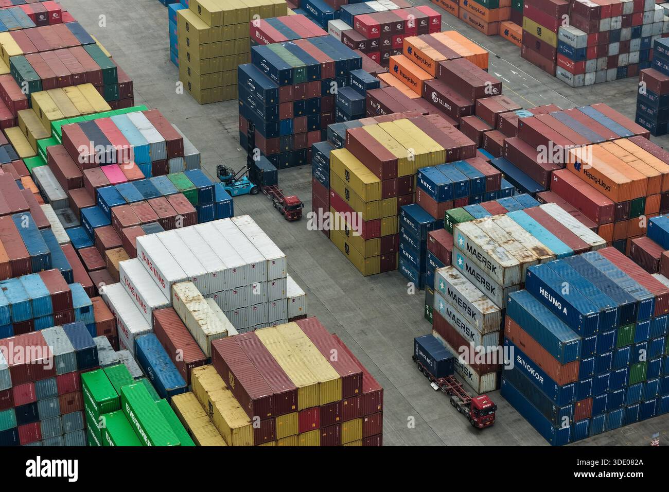 Aerial view of a container terminal in Nanjing in eastern China's ...