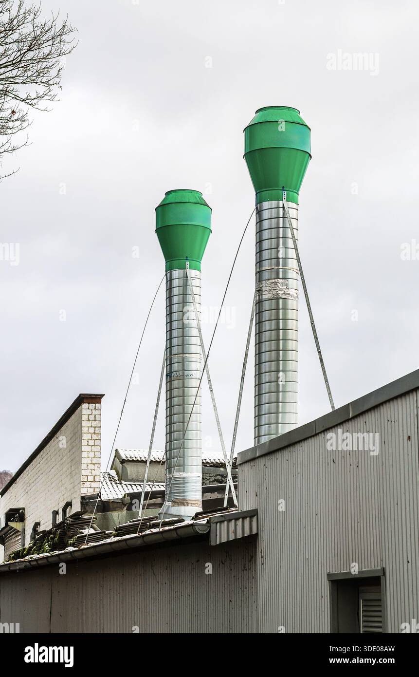 Two tall smokestack chimneys hi-res stock photography and images - Alamy
