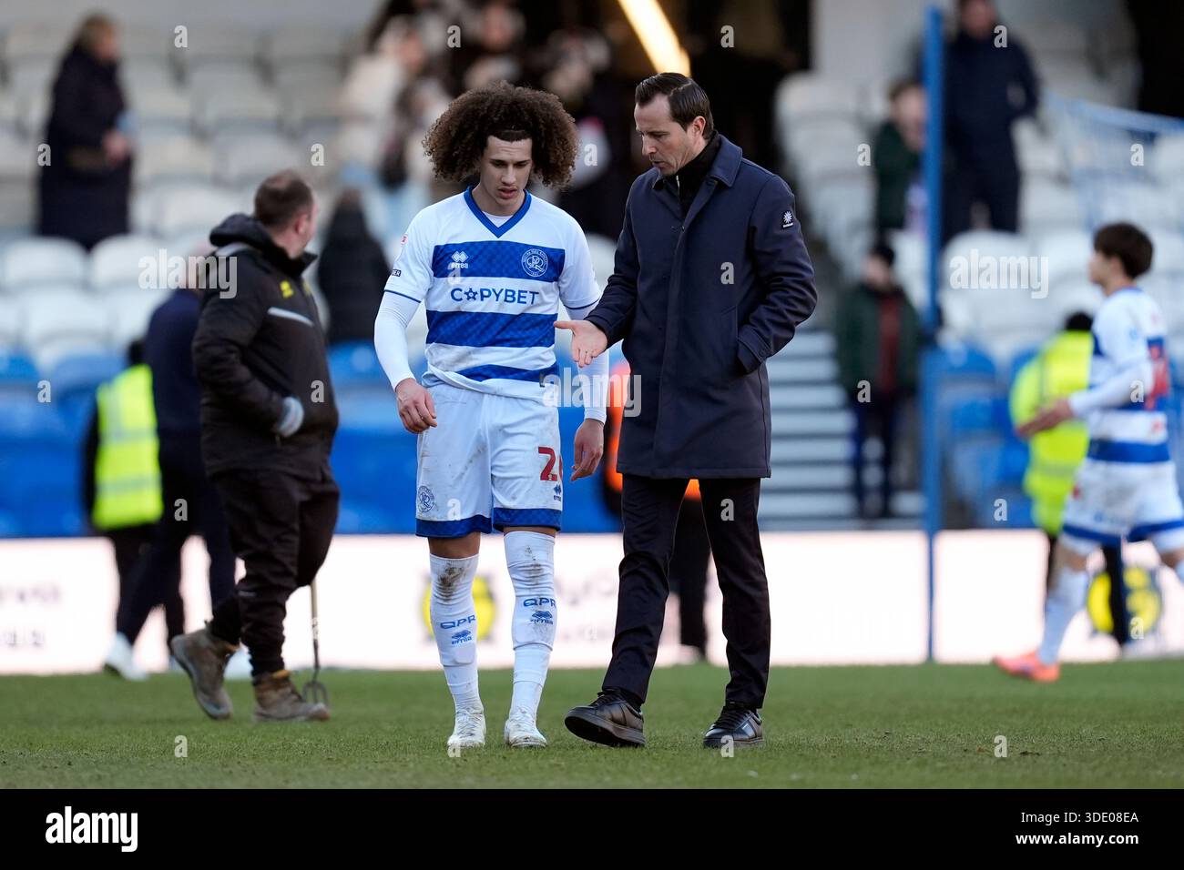 Queens Park Rangers manager Julien Stephan (right) and Queens Park ...