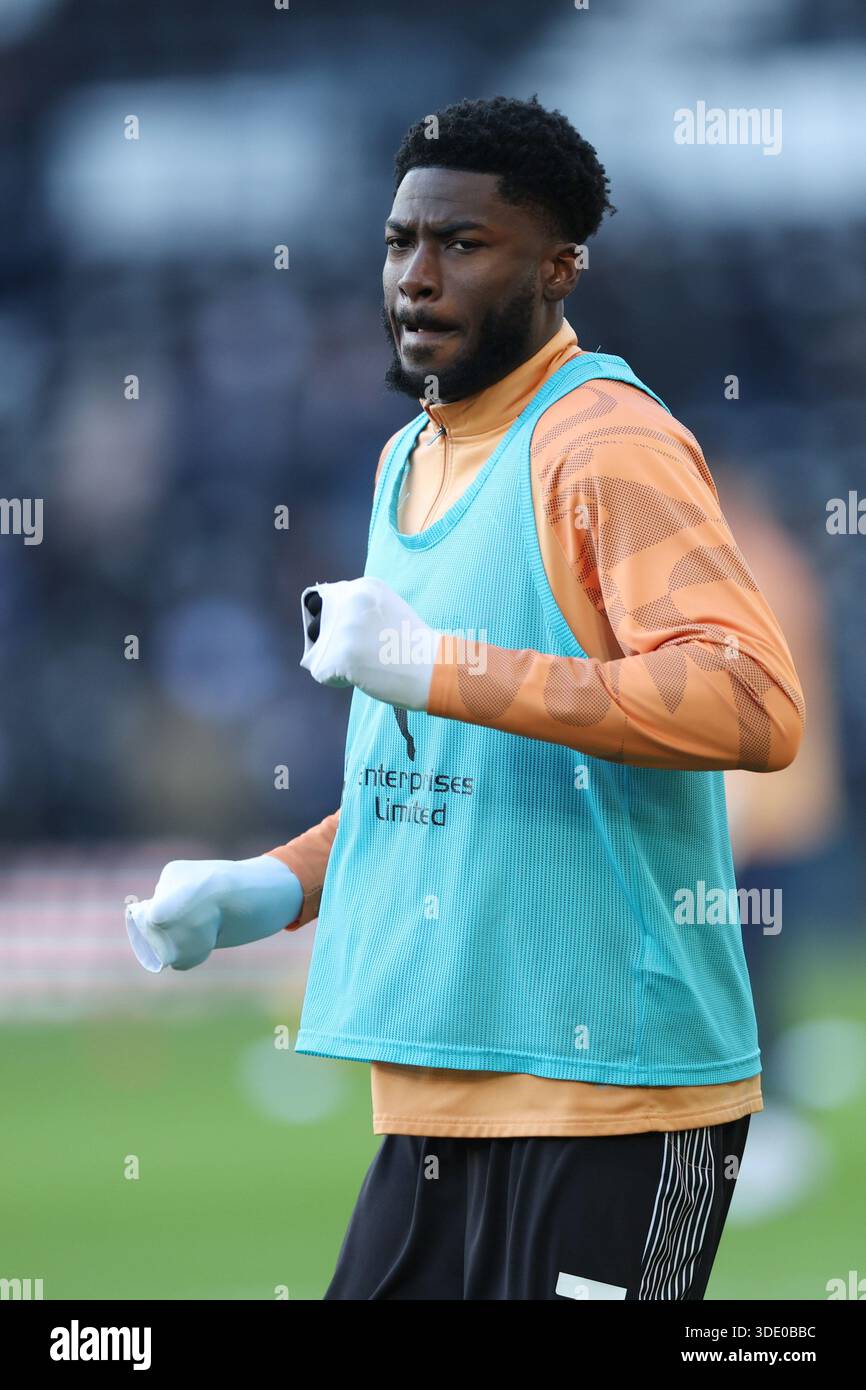 Derby County's Patrick Agyemang warming up prior to kick-off ahead of ...