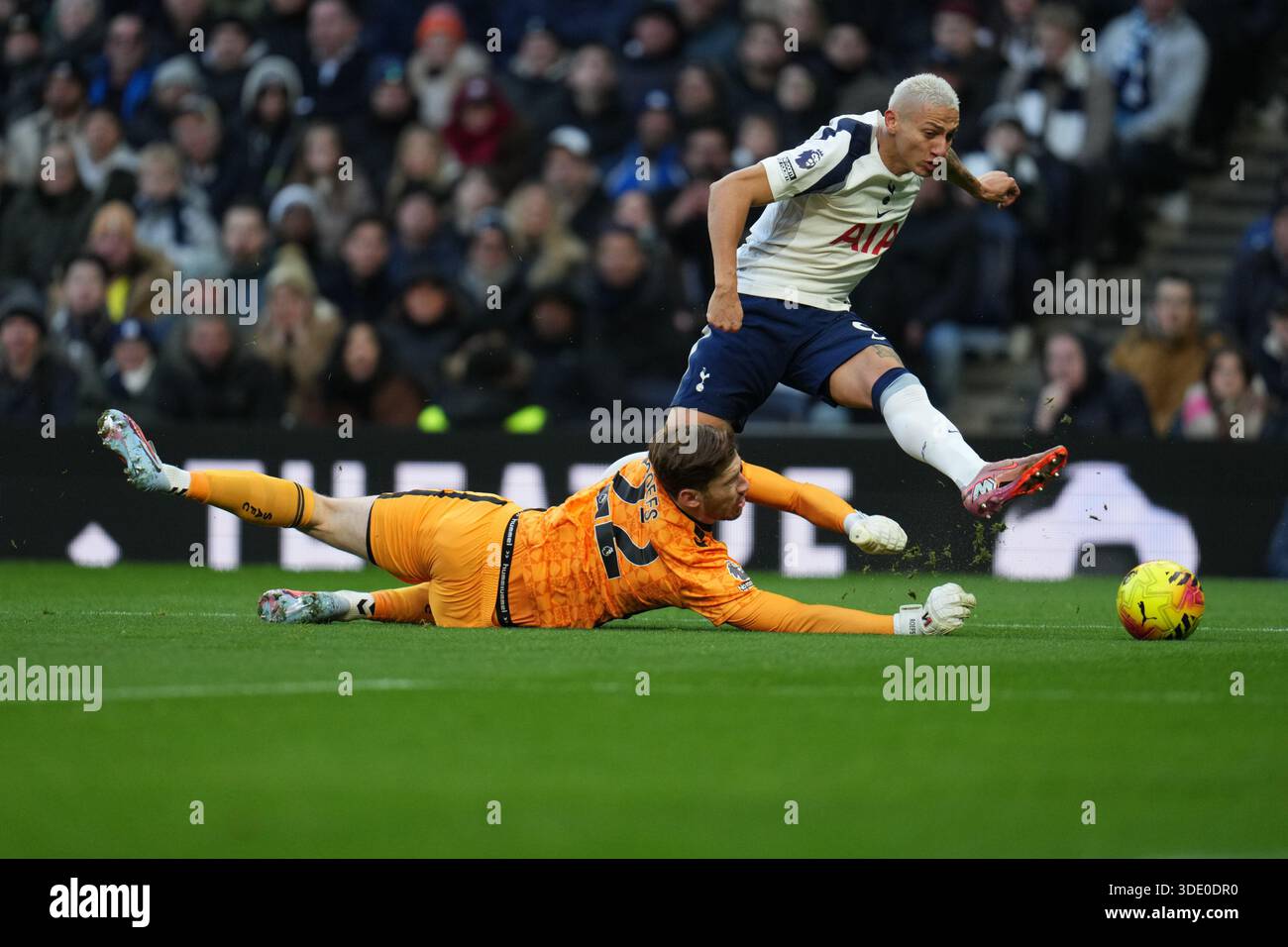 Richarlison of Tottenham Hotspur attempt on goal is saved by Robin ...