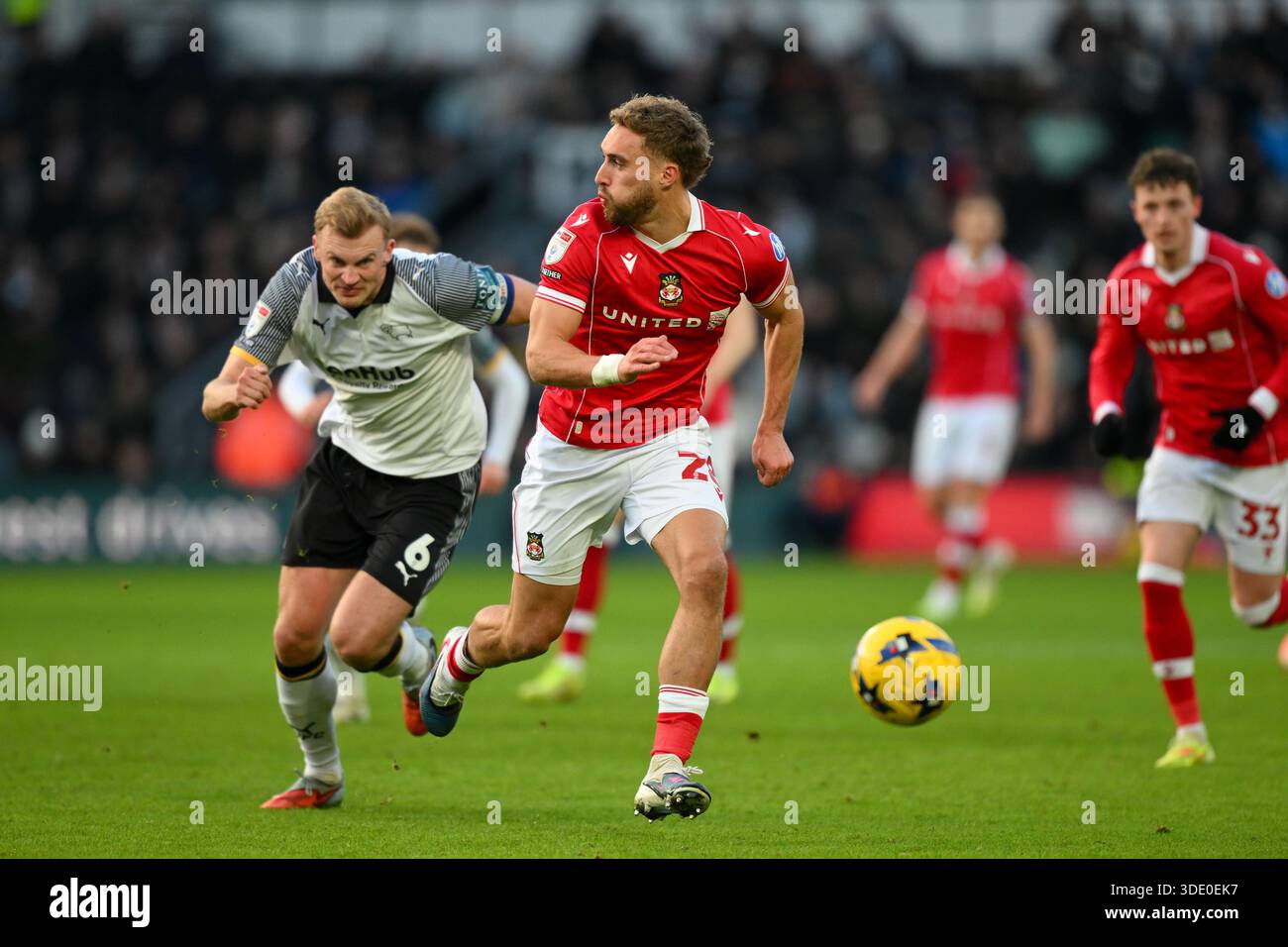 Sam Smith of Wrexham looking for options during the Sky Bet ...