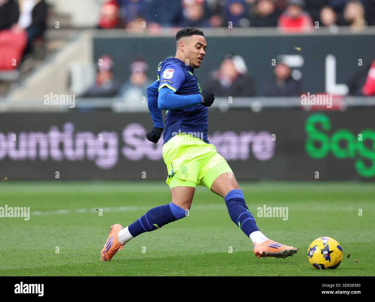 Preston North End's Lewis Dobbin scores their side's first goal of the ...