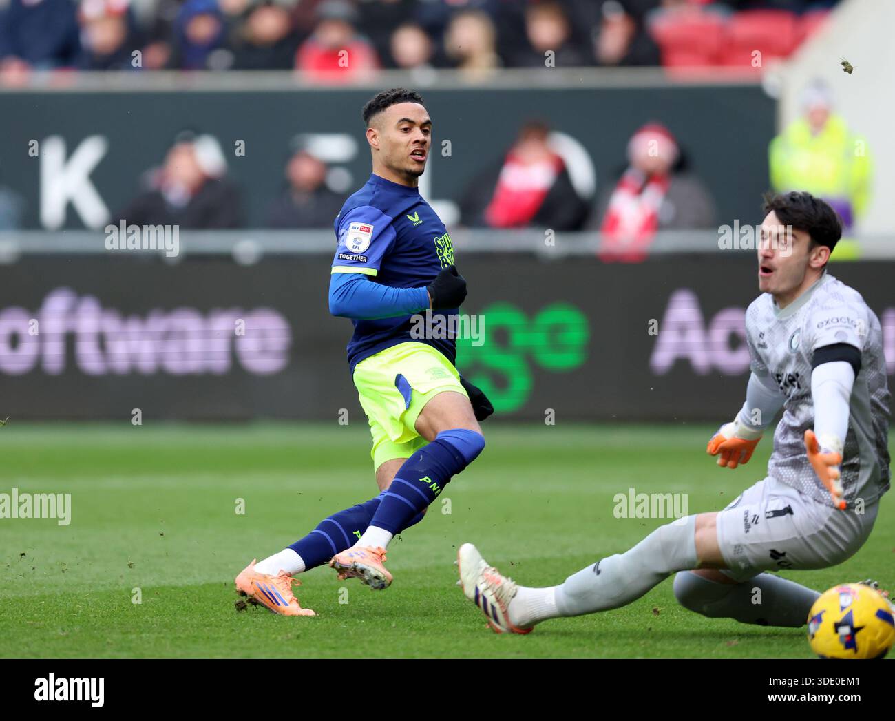 Preston North End's Lewis Dobbin scores their side's first goal of the ...